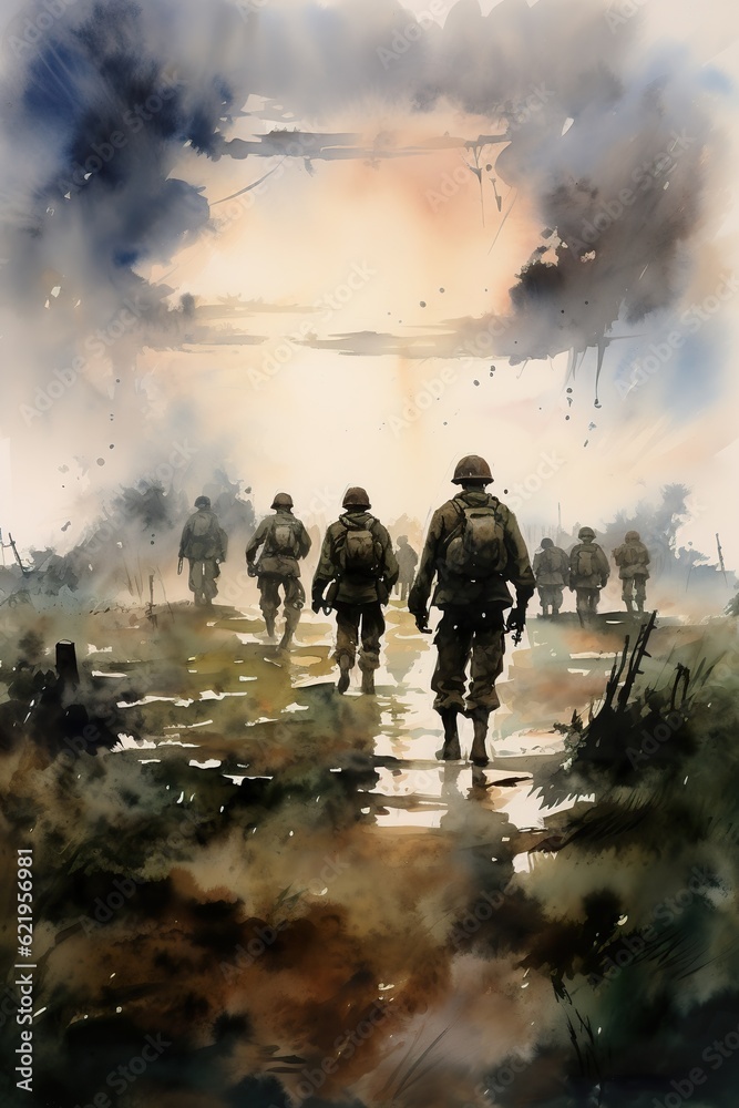 World war II battle scene illustration. AI Generative Art. Stock ...