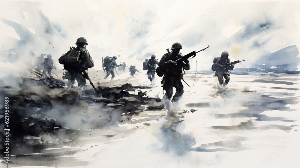 World war II battle scene illustration. AI Generative Art. Stock ...