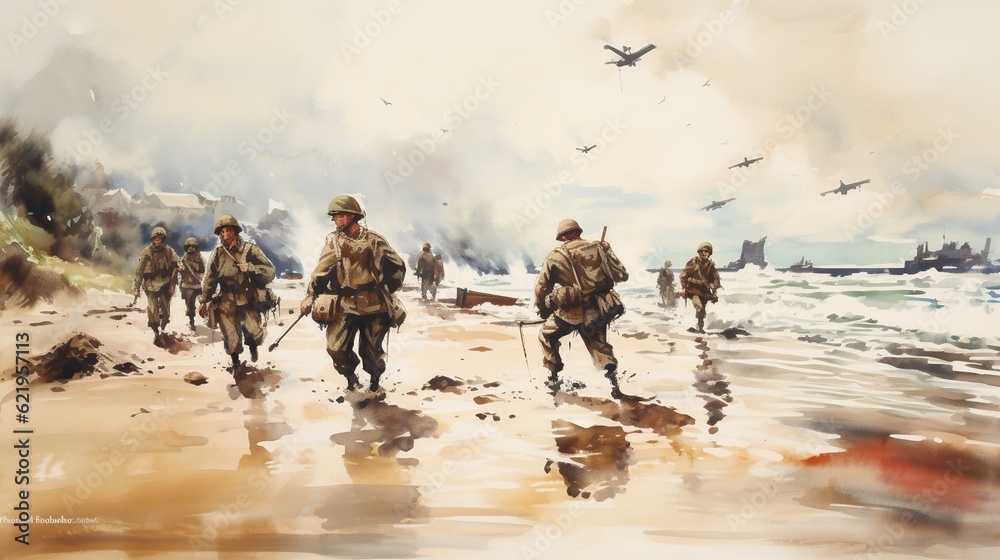 World war II battle scene illustration. AI Generative Art. Stock ...