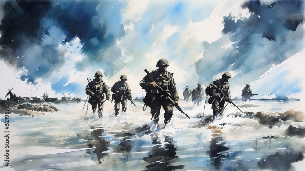 World war II battle scene illustration. AI Generative Art. Stock ...