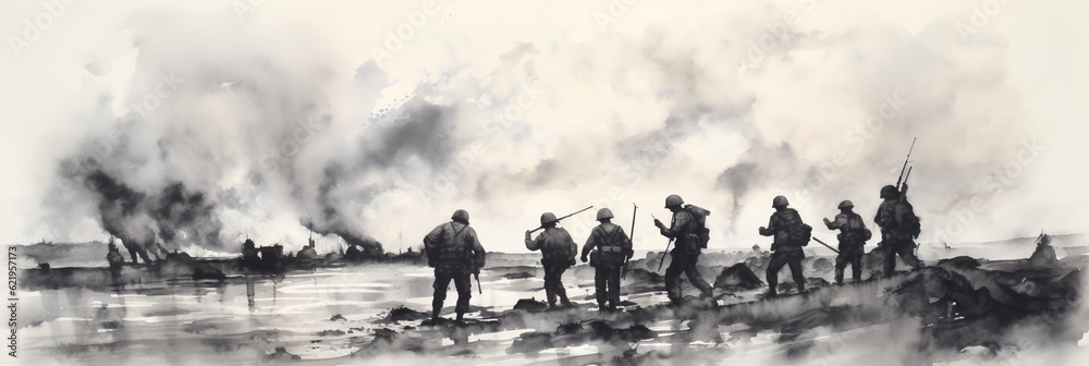 ภาพประกอบสต็อก World war II battle scene illustration. AI Generative ...