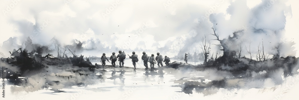 World war II battle scene illustration. AI Generative Art. Stock ...