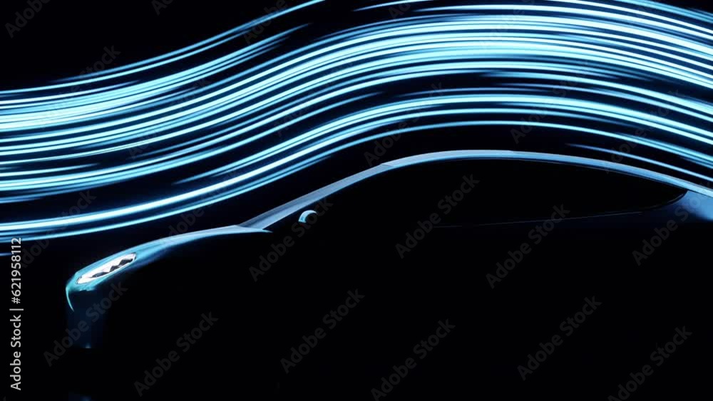 Electric vehicle aerodynamics test in wind tunnel, modern concept car ...