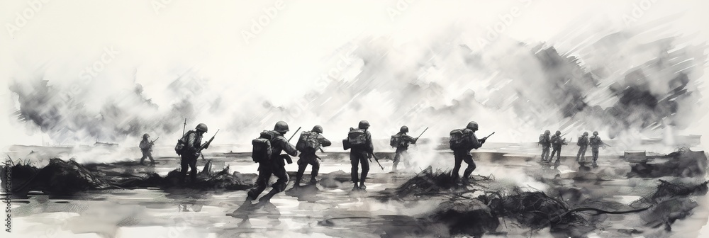 World war II battle scene illustration. AI Generative Art. Stock ...