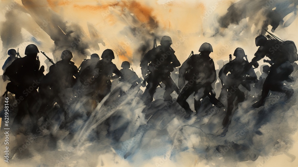 World war II battle scene illustration. AI Generative Art. ilustração ...