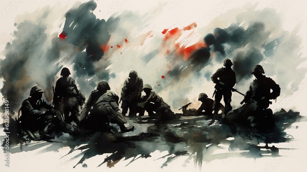 World war II battle scene illustration. AI Generative Art. Stock ...