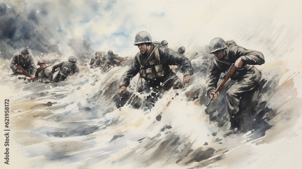 World war II battle scene illustration. AI Generative Art. Stock ...