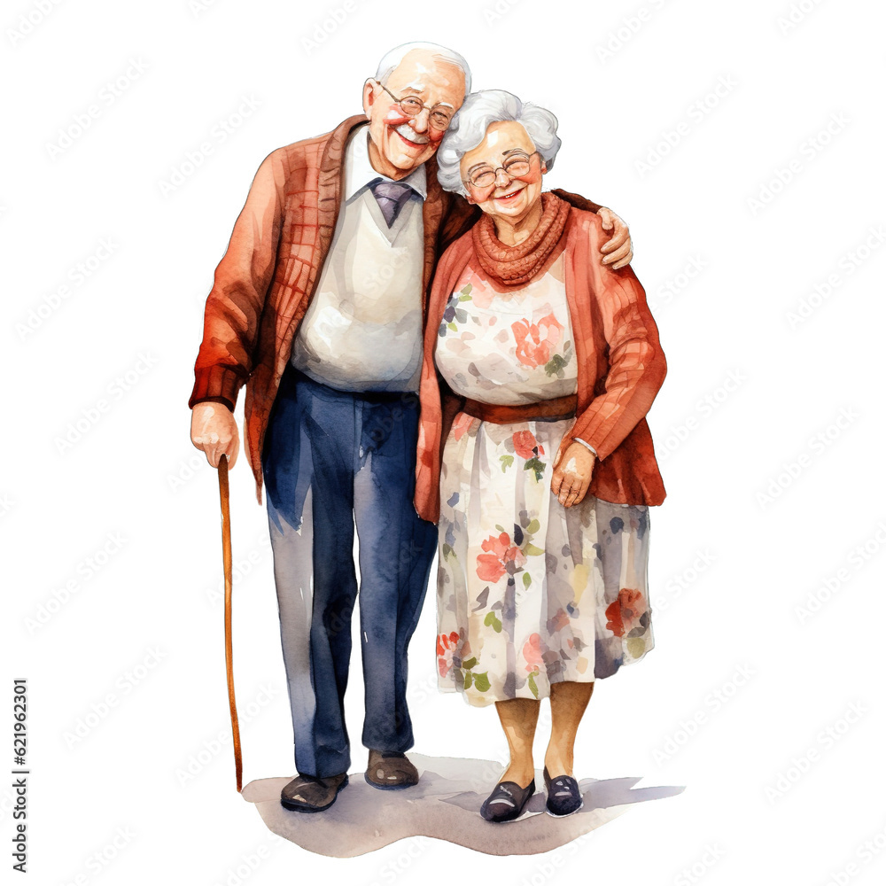 Watercolor Grandpa and Grandma are Standing Together Clipart PNG ...