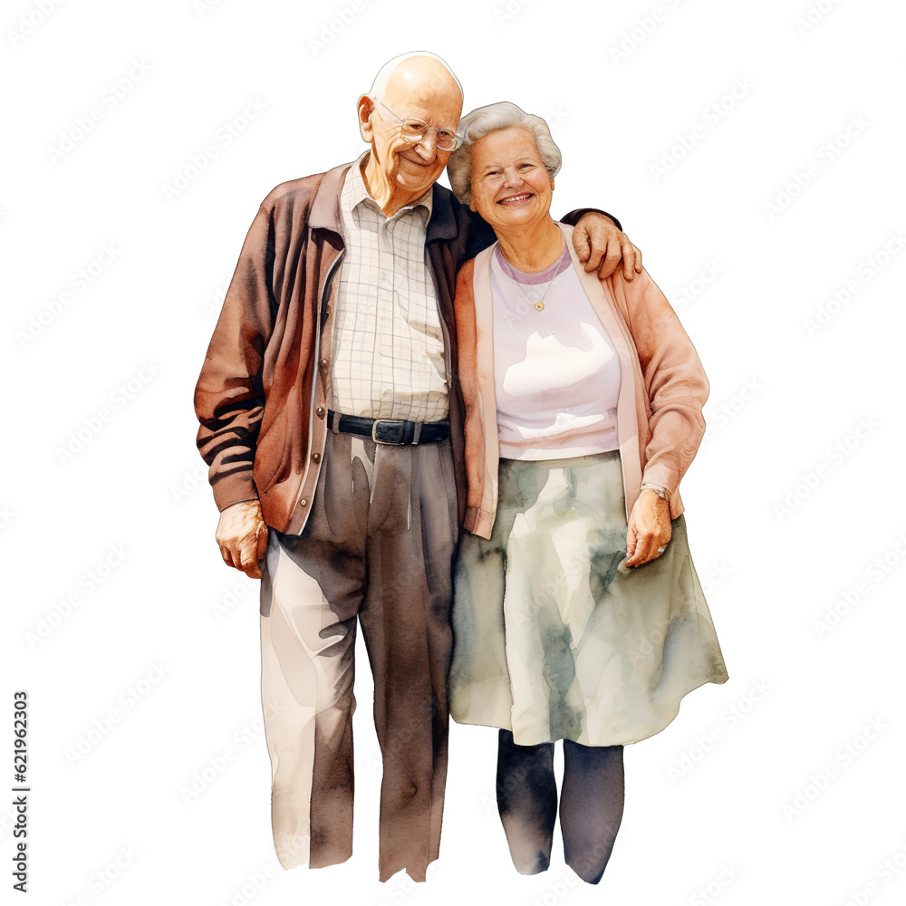 Watercolor Grandpa and Grandma are Standing Together Clipart PNG ...