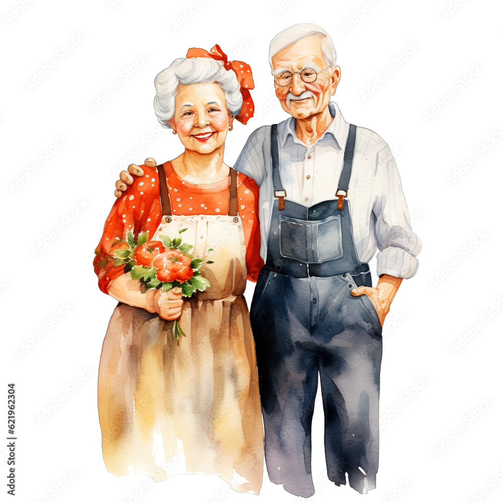 Watercolor Grandpa and Grandma are Standing Together Clipart PNG ...