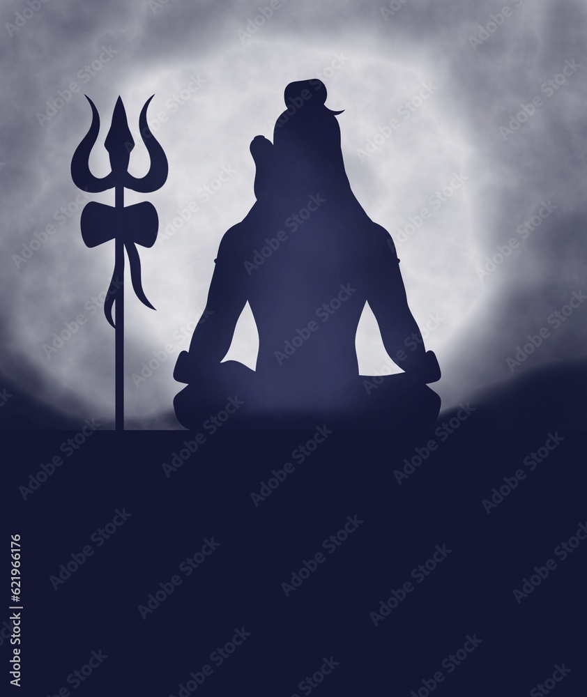 Lord Shiva silhouette illustration with dark smok background Stock ...