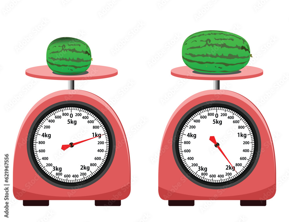 Vetor de Analog scale. Water melon small and big 1kg and 2kg weight scale. isolated on white ...
