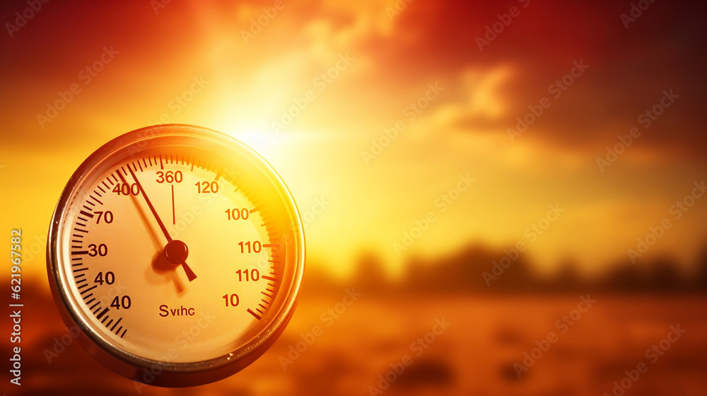 Hot weather - Heat wave / Summer heat background - Thermometer yellow ...