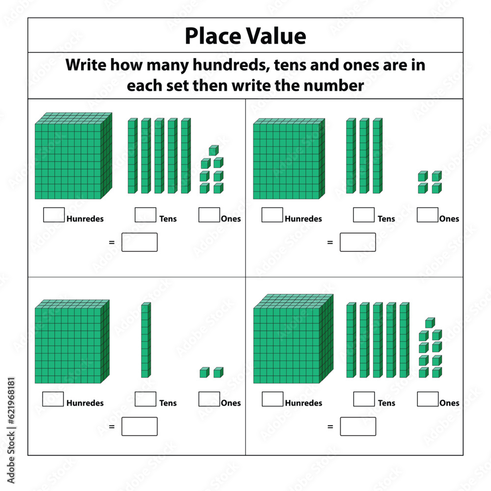 Place Value hundreds tens and ones. 10 blocks. and single blocks ...