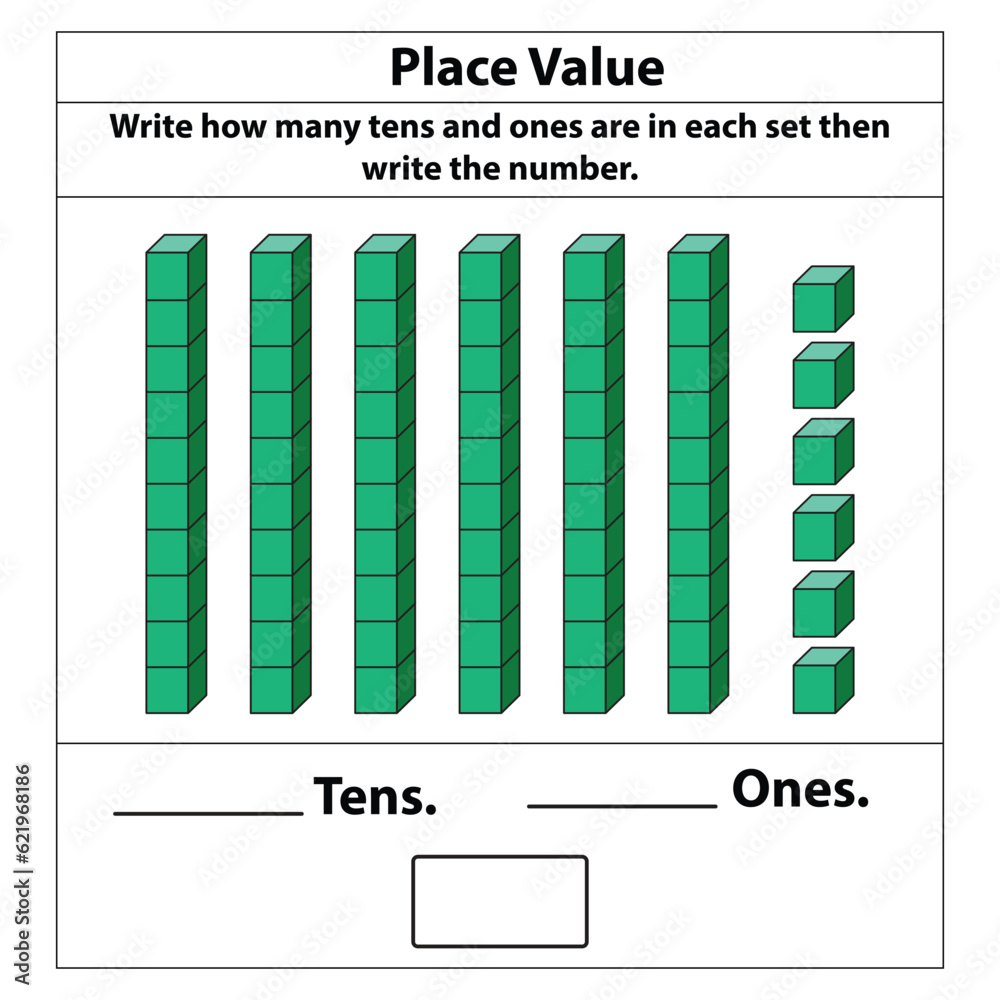 Place Value tens and ones. 10 blocks. and single blocks. Vector ...