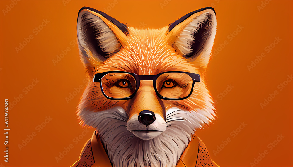 Stylish portrait of dressed up imposing anthropomorphic handsome fox ...