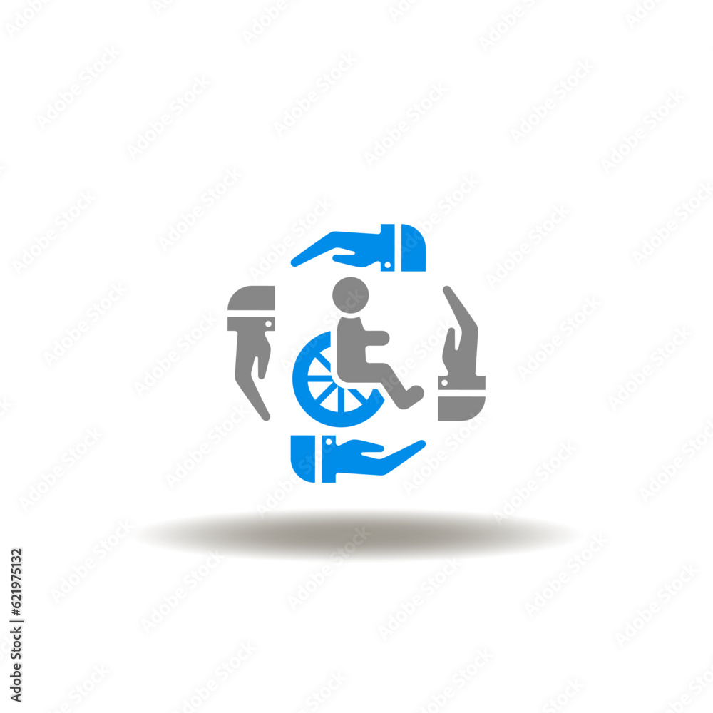 Vector illustration of disabled and hands palm. Icon of worker injury ...