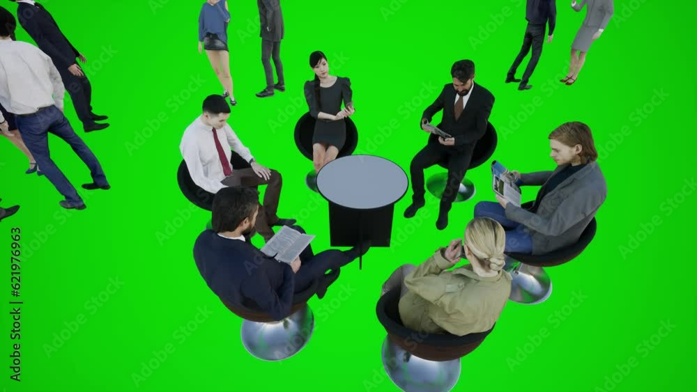 people green screen 3D Europeans and Africans talking while sitting ...