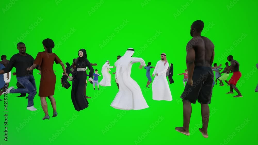 3D animation of African and Arab people dancing and having fun in the ...