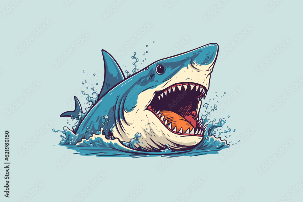 Vektorová grafika „Doodle inspired Jaws, cartoon sticker, sketch ...