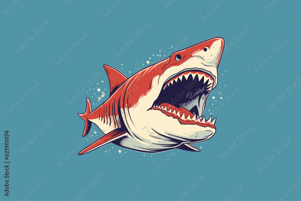 Doodle inspired Jaws, cartoon sticker, sketch, vector, Illustration ...