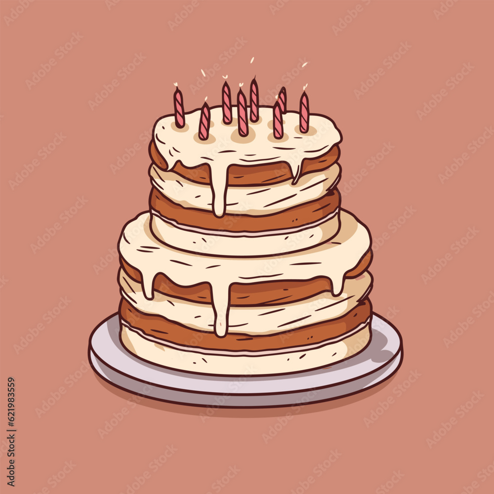 Birthday cake hand-drawn comic illustration. Birthday cake. Vector ...