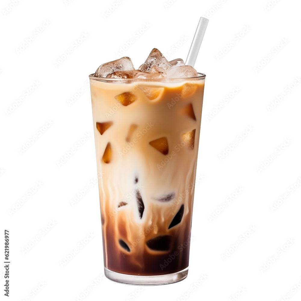 Iced coffee isolated on transparent background, delicious iced latte ...
