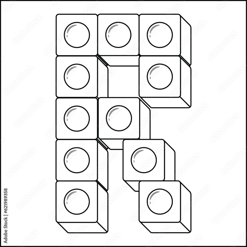 blocks Alphabet English letter R blocks in sketch stroke modern style ...