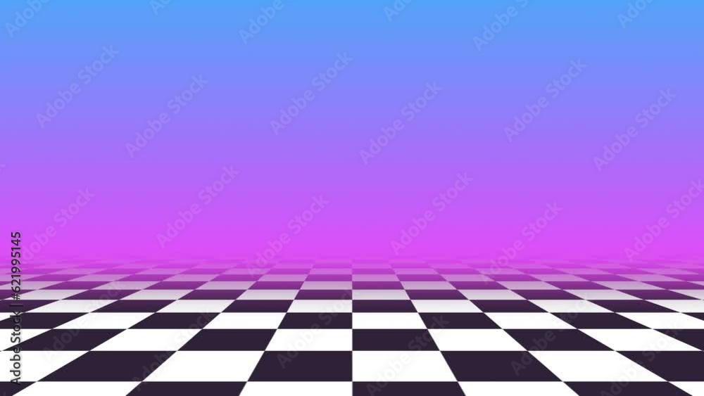 Retro animated background with black and white checkered floor ...