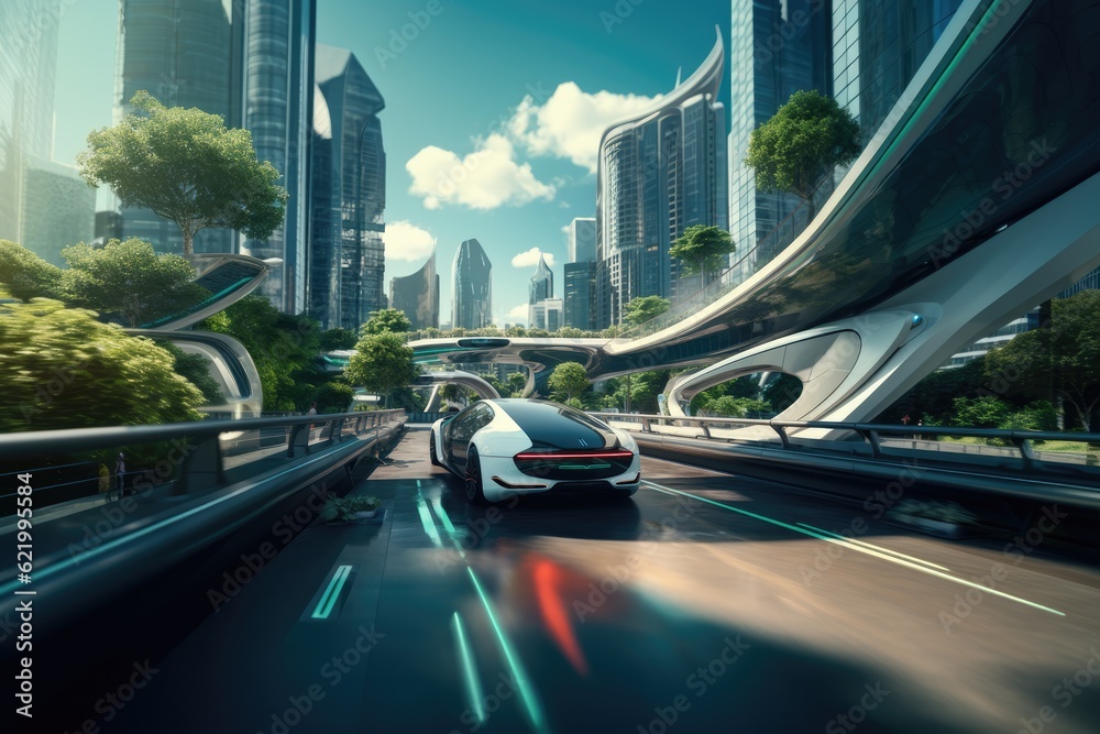 city of the future, Autonomous Self-Driving 3D Car Moving Through City ...
