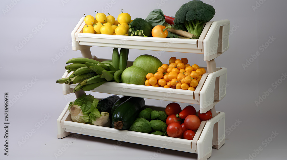 Shelves for fruits and vegetables, ground, three layers, white, plastic ...