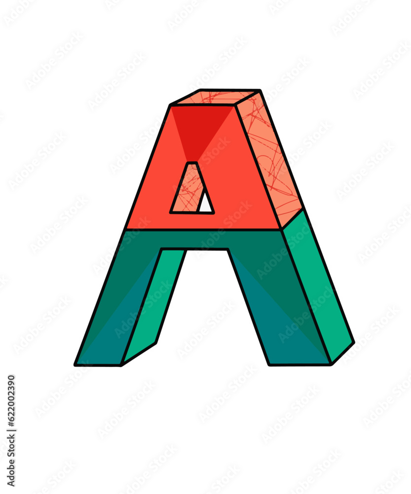 Expressive vector art with the letter A. Lines, curves, roughness ...
