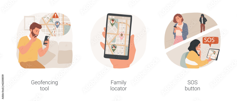 Family security app isolated cartoon vector illustration set ...