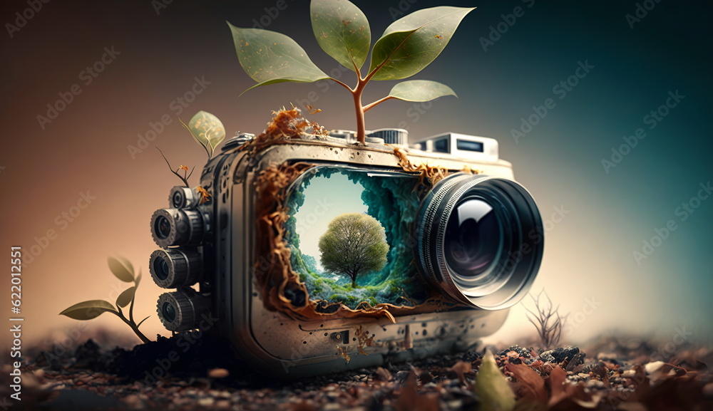 Concept art on the theme of environmental protection with a camera from ...