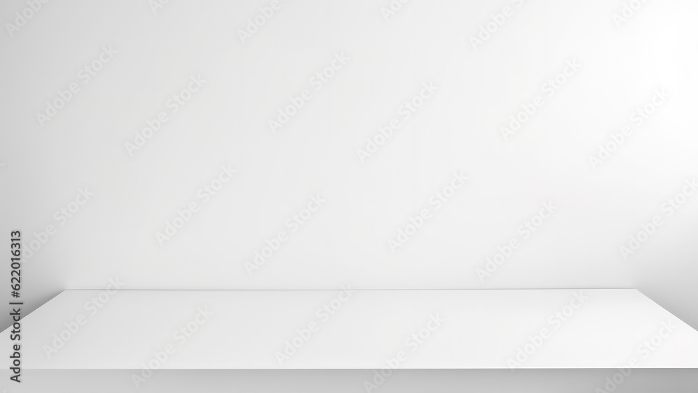 Empty white table on white wall background. High quality photo Stock ...