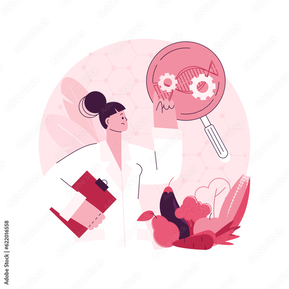 Genetically modified foods abstract concept vector illustration. Genetically modified organism ...