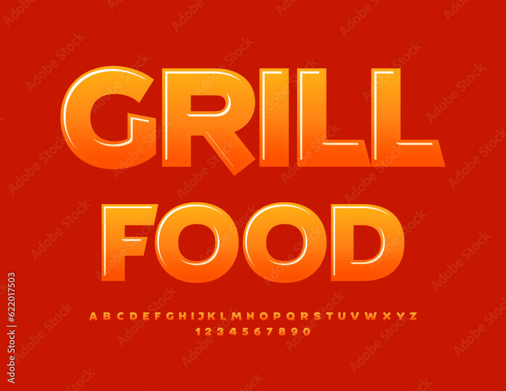 Vector advertising poster Grill Food. Bright Artistic Font. Glossy ...