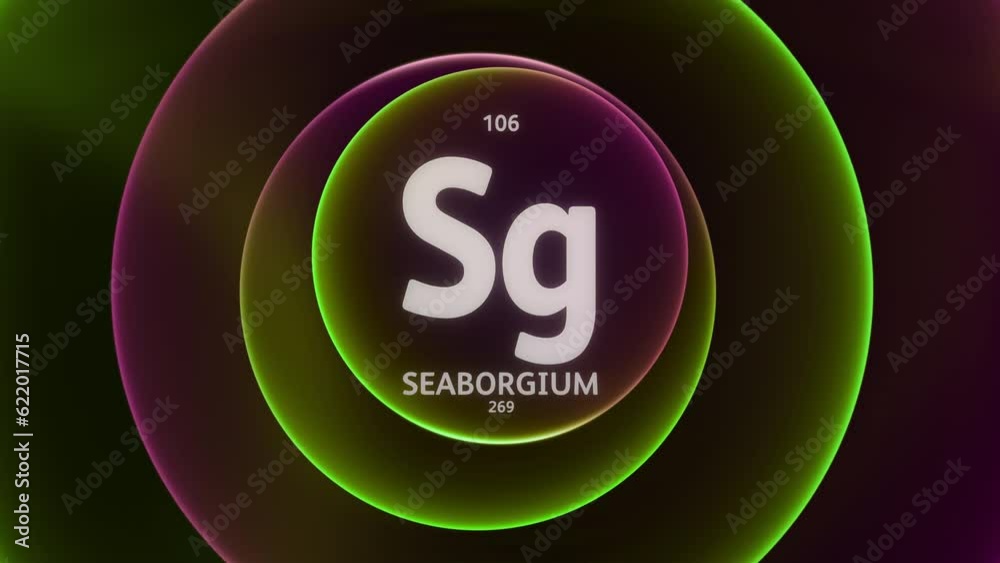 Seaborgium as Element 106 of the Periodic Table. Concept animation on ...