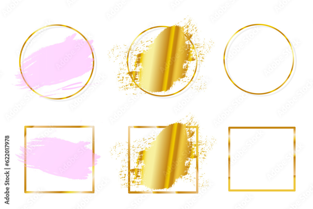 Set Gold border circle, sphere, square with light luxury decor effect ...