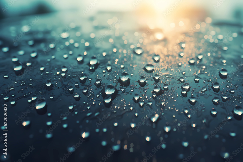 "Glistening water droplets on the ground shimmer as a flash of sunlight ...