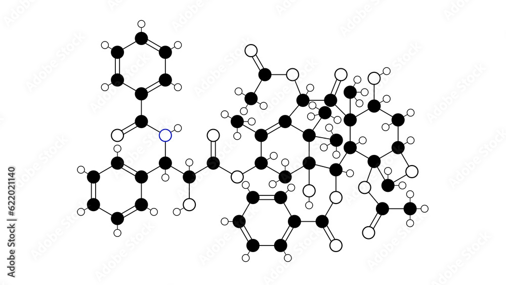 paclitaxel molecule, structural chemical formula, ball-and-stick model ...