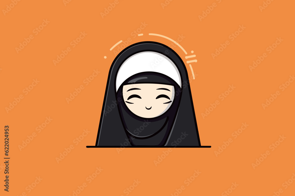 Doodle inspired Ascetic nun, cartoon sticker, sketch, vector ...