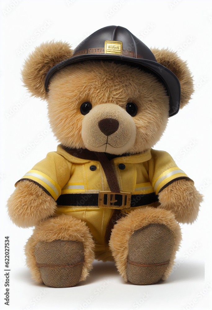 Teddy bear in firefighter uniform on white background. AI Generated ...