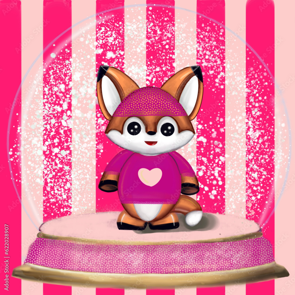 snowball with stuffed fox - cartoon - ideal for website, presentation ...