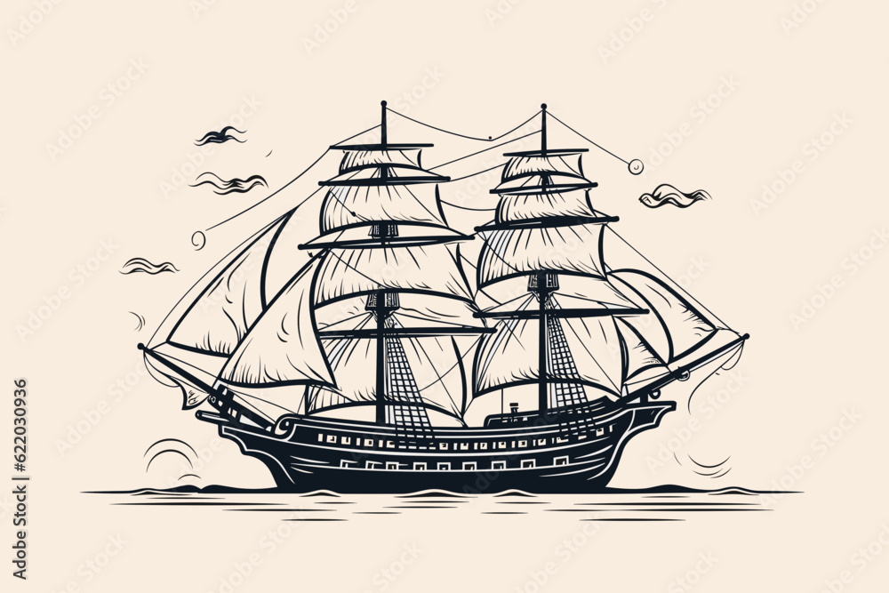 Doodle inspired Privateer, cartoon sticker, sketch, vector ...