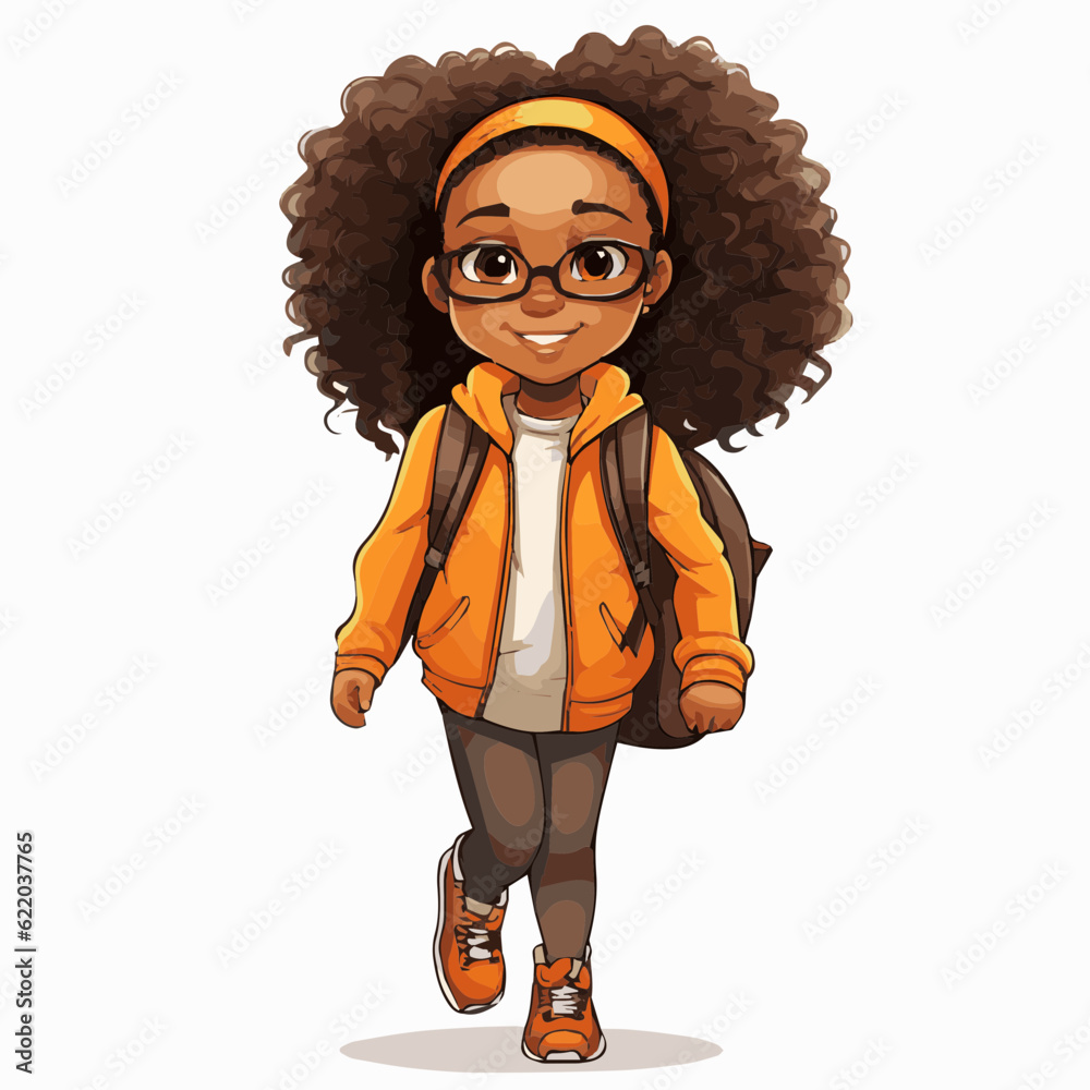 simple cartoon clipart black african american girl student child going ...