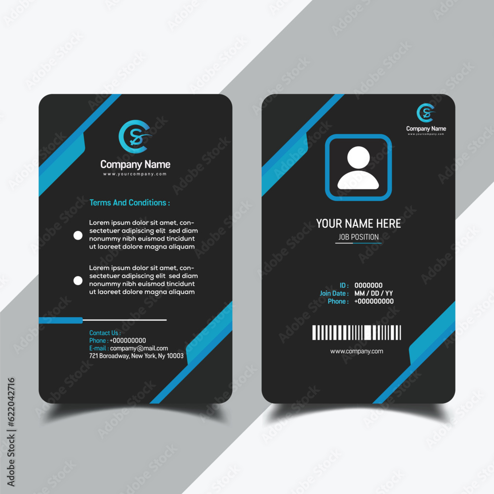 Simple Clean Blue and Black Id Card Design, Creative Modern Black and ...
