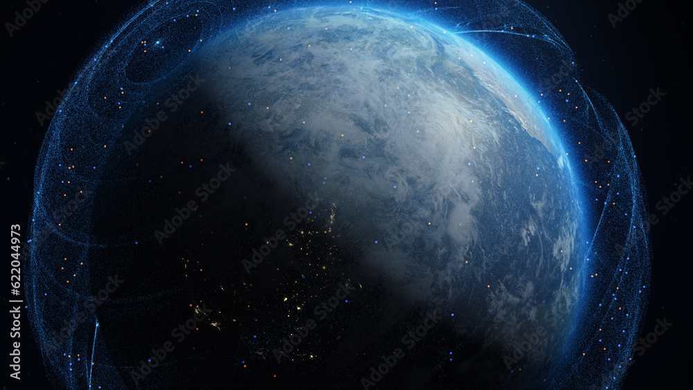 3D Render digital sphere over the Earth globe. 3D computer graphics of ...