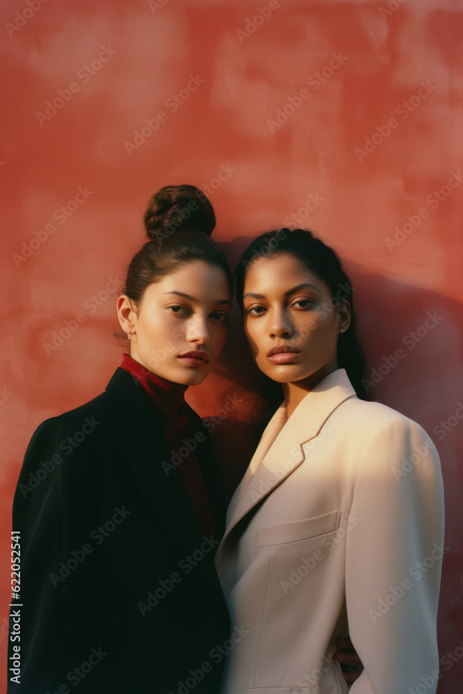 two female friends/models/lgbtq couple in magazine editorial fashion ...
