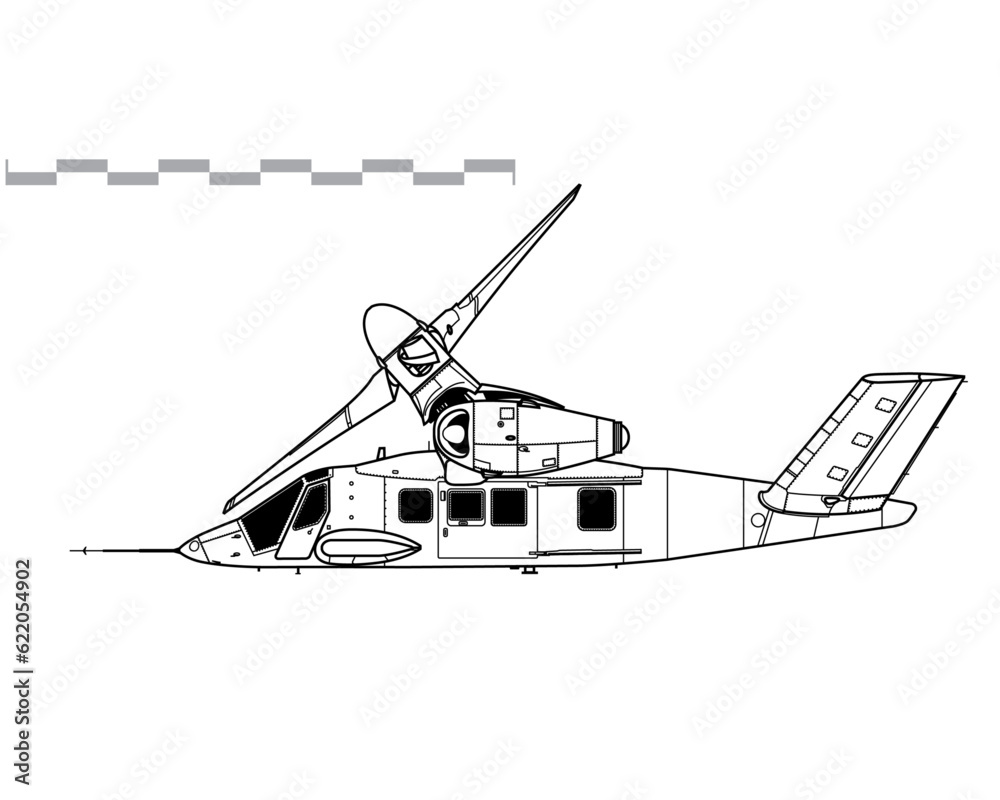 Bell V-280 Valor. Vector drawing of multirole tiltrotor aircraft. Side ...